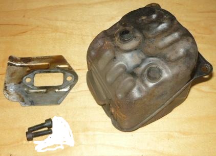 husqvarna 570, 575xp chainsaw muffler assembly with bolts and shield