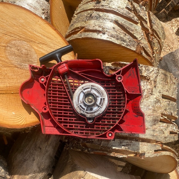 solo 675 chainsaw starter recoil cover and pulley assembly